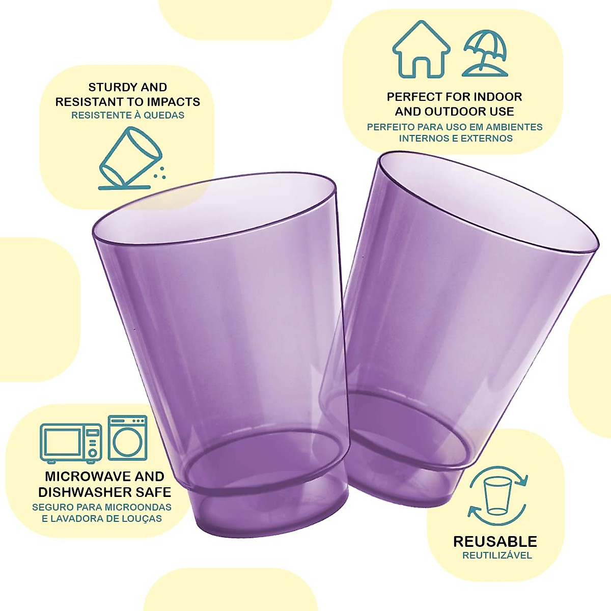 Acrimet Plastic Cup, Reusable, 10oz | 300ml, Tumbler Water, Machine Washable, Stackable Beverage Tumblers, Drinking Cup, Shatterproof, Durable (Purple Color) (Set of 10)