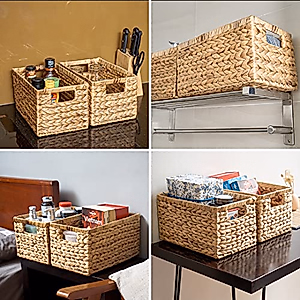 BARIEN Set of 6 Natural Water Hyacinth Storage Baskets 12.6” x 8” x 7”, Rectangular Wicker Basket with Built-in Handles, Medium (Natural - Set of 6)