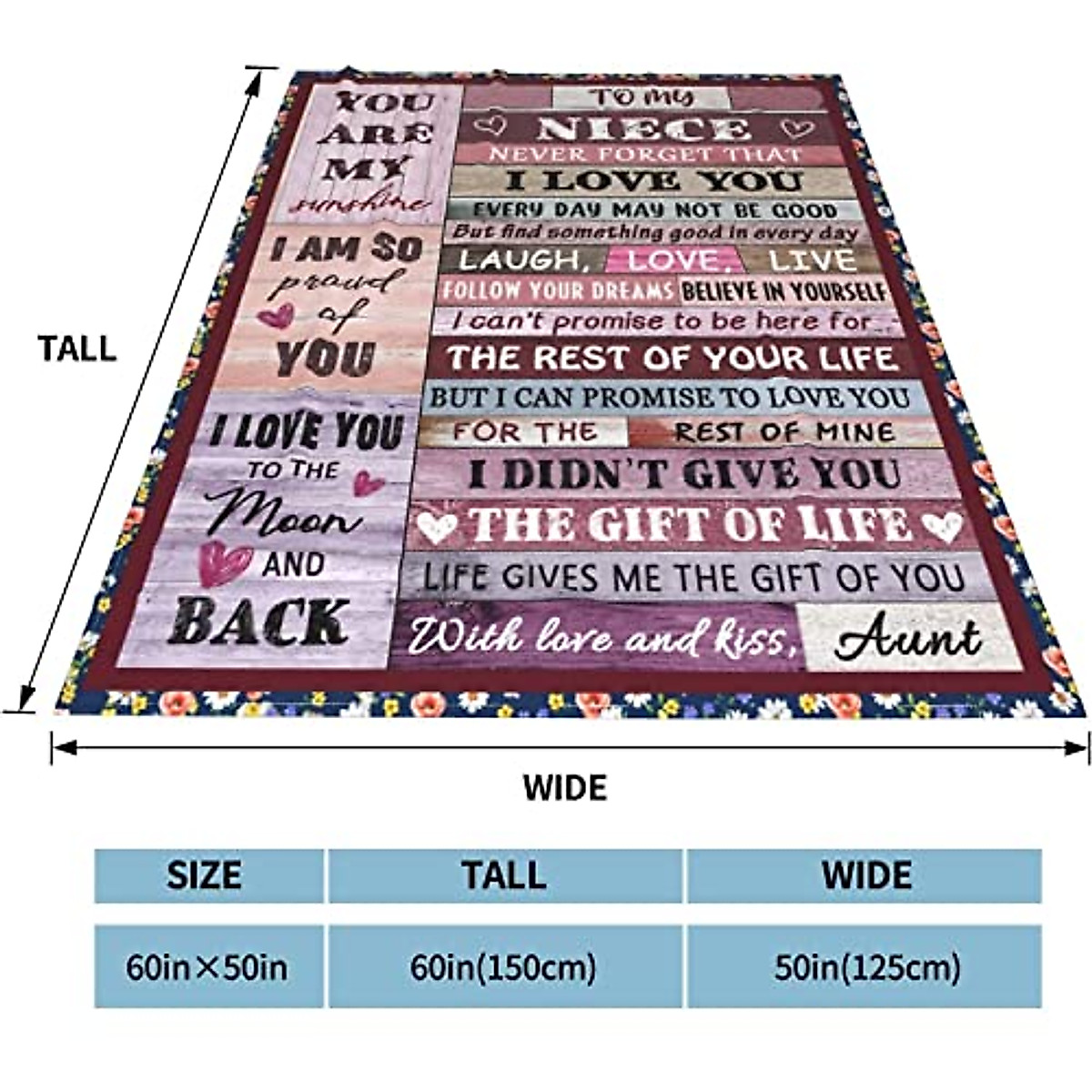 AJIIUSV to My Niece Gifts from Auntie Throw Blanket Niece Gifts Blankets from Aunt Birthday Gifts Christmas Thanksgiving New Year Holiday 50"x60"