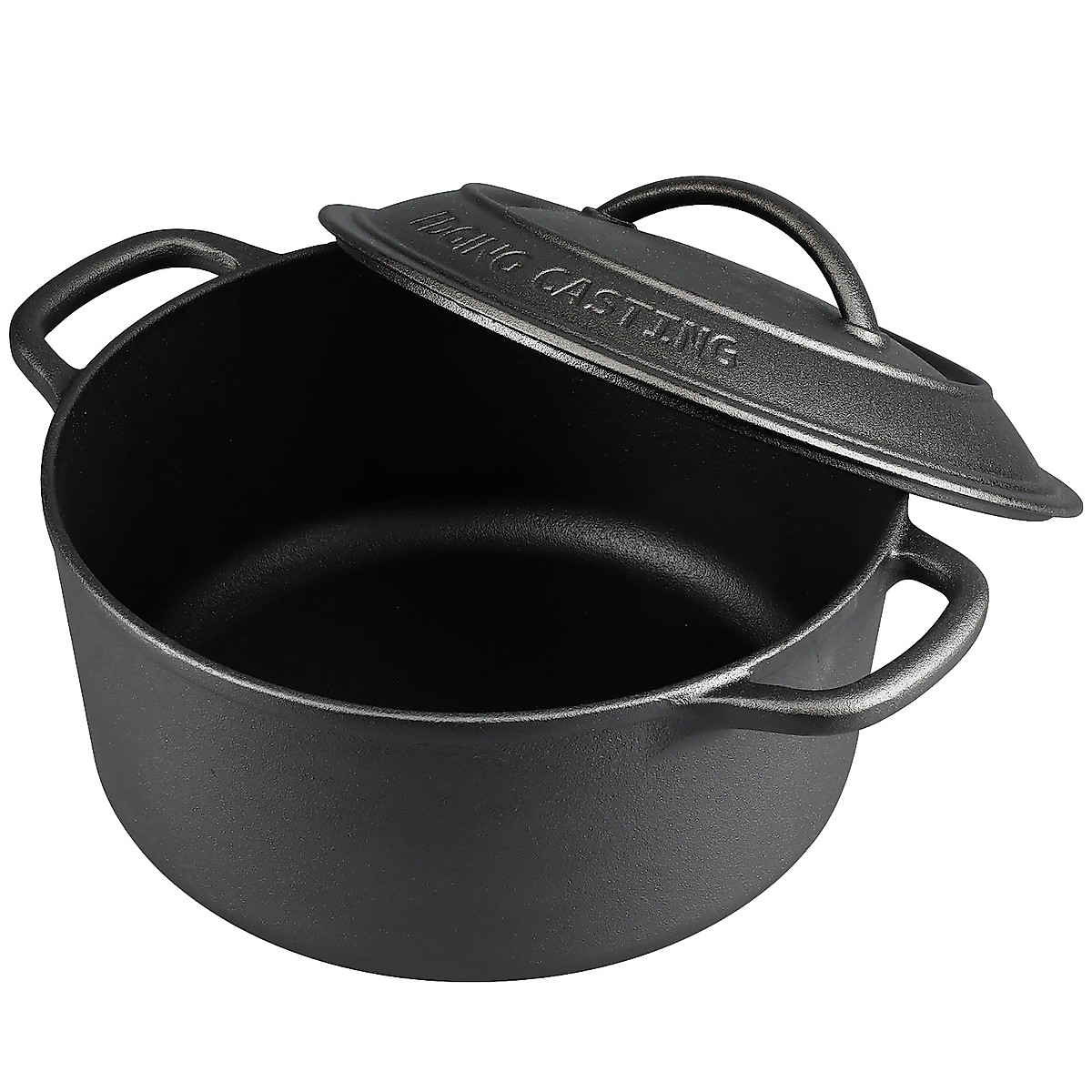 EDGING CASTING Pre-Seasoned Cast Iron Dutch Oven Pot with Lid Dual Handle, Round 5 Quart, Black