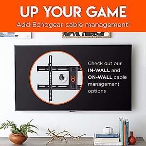 ECHOGEAR Wall Mount Bracket for TVs Up to 90" - Low Profile Design Holds TV Only 2.25" from Wall - Fast Install with Template & You Can Level After Mounting - Pull Strings for Easy Cable Access