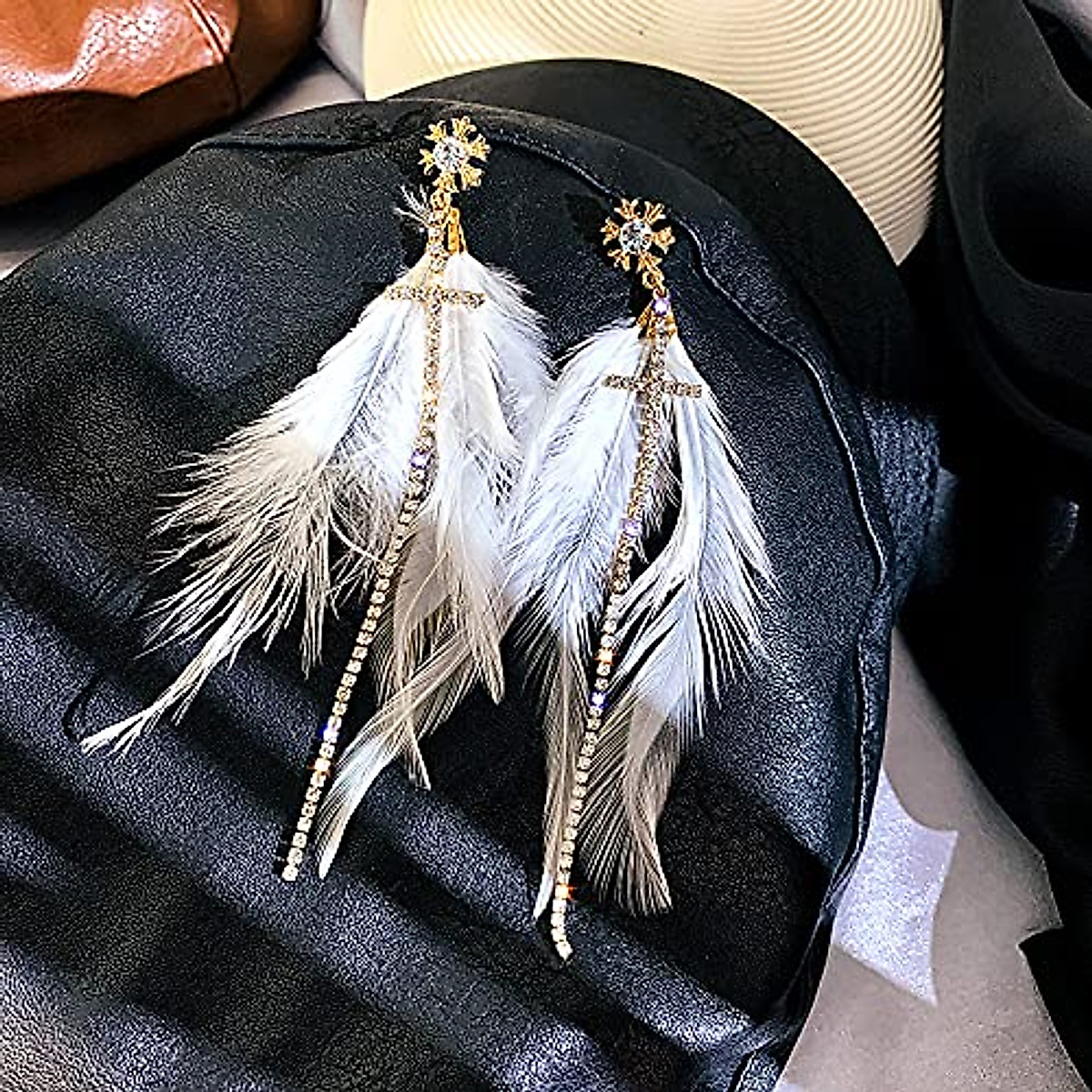 Happy Feather 100PCS Saddle Hackle Rooster Feather for Crafts, 5-7 inch Natural Pheasant Neck Feathers DIY Pendant Earrings Dream Catcher-White