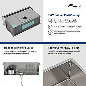 30 Farm Sink Stainless Steel - Sarlai 30 Inch Farmhouse Kitchen Sink Apron Front Stainless Steel 16 Gauge Single Bowl Kitchen Farm Sink Basin with Drain Strainer