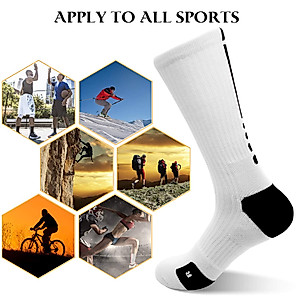 MUMUBREAL Men's Cushioned Compression Sport Socks, White, Sizes 6-13 (3pack)