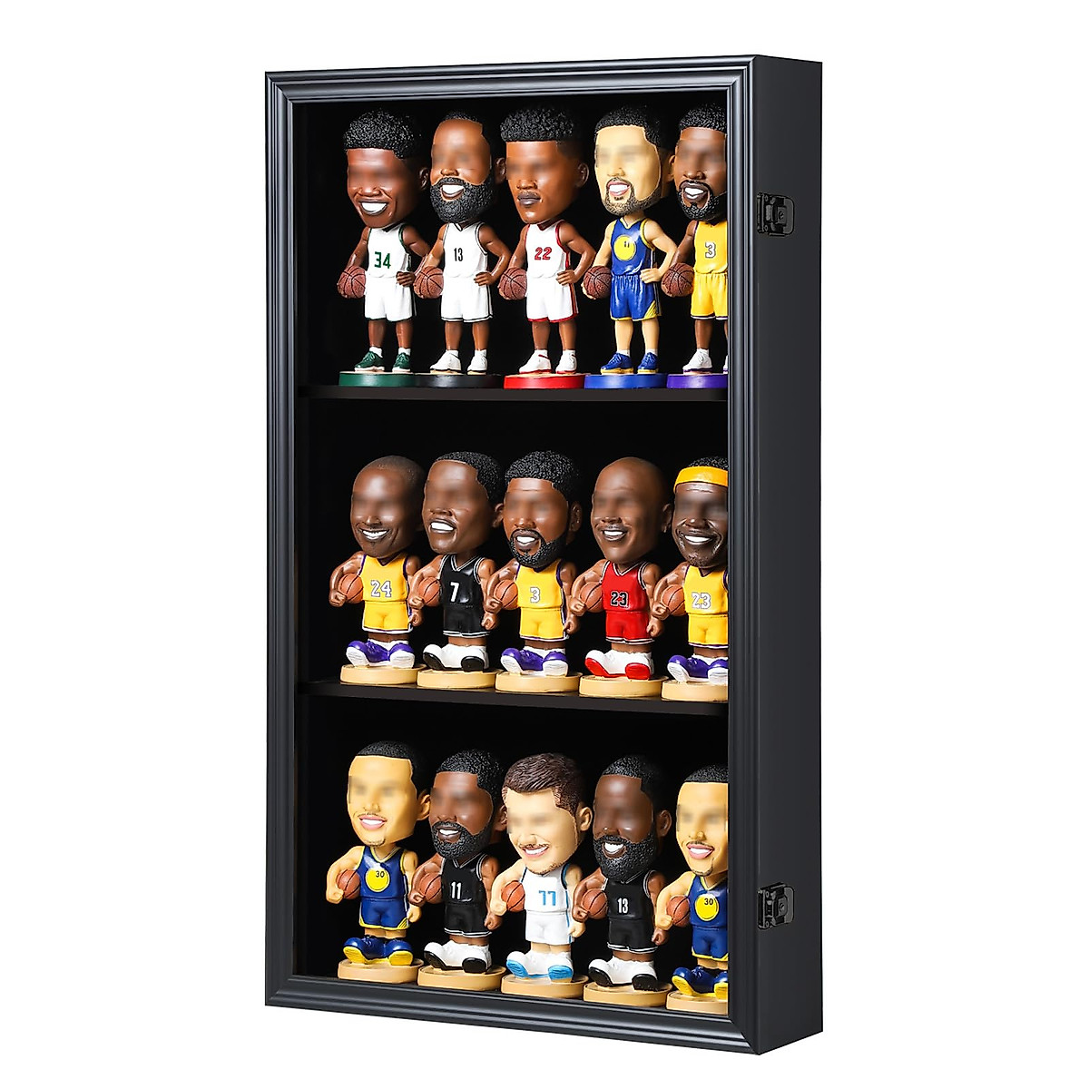 Zmiky Bobblehead Display Case Action Figure Display Case Bobble Head Shadow Box Wall Cabinet for 15 Figurines Display with Lockable Anti Fade Uv Protection for Bobble Heads, Action Toy Figures, Black