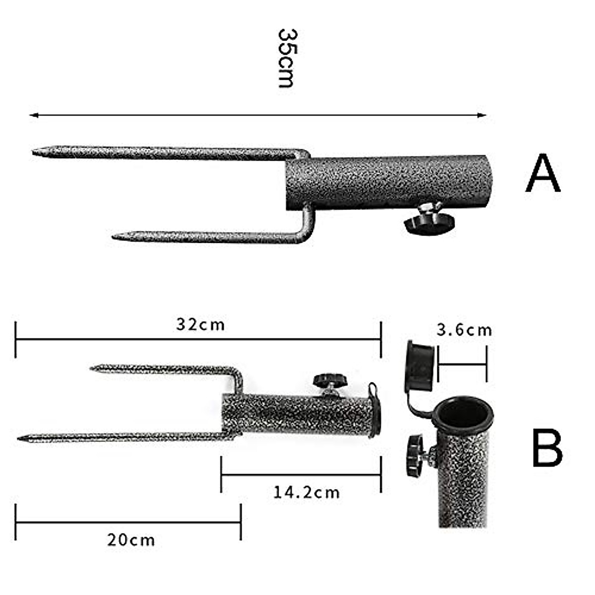 Denpetec Adjustable Portable Umbrella Base, 35cm Length Heavy Duty Ground Insert Steel Coating Umbrella Stand Base for 28-32mm Pole Umbrella Outdoor Park Patio Beach Ground