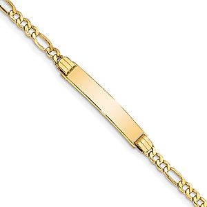 10K Yellow Gold Figaro Link Name Bar Identification ID Bracelet 7 inch