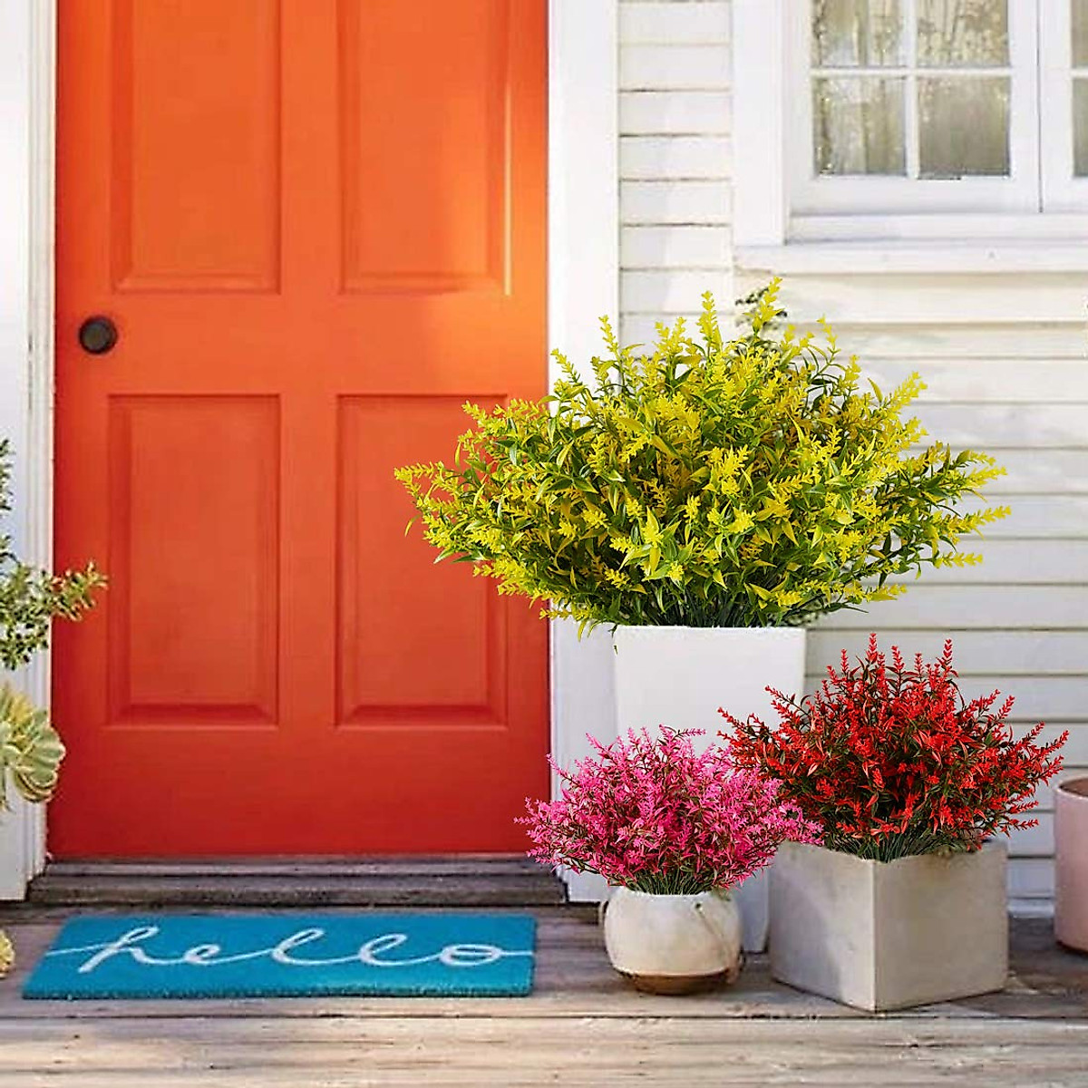 URSTOUD 6PCS Artificial Lavender Flowers,Fake Greenery Faux Plastic Artificial Flowers UV Resistant Lavender Bouquets for Wedding Hanging Bouquet Indoor Outdoor Home Garden Office Table Vase(White)