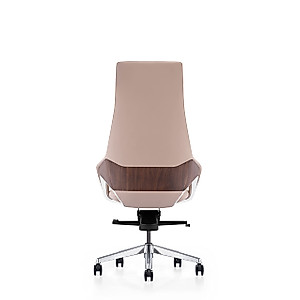 Limari Home Melrost Collection Modern High Back Adjustable Leather Executive Office Chair, Beige, Silver