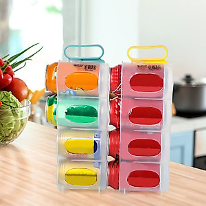 OJDXDY 3Pack Portable Soda Can Organizer for Refrigerator 4 Section Fridge Organizer Bins with Handle Clear Plastic Freezer Drink Beverage Holder Dispenser Beer Can Holder Fridge Storage Sliding Rack