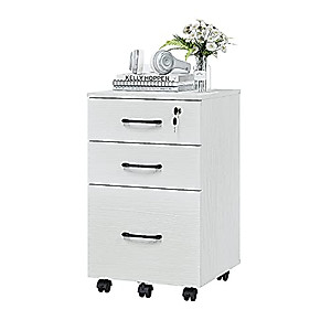 Panana 3 Drawer Wood Mobile File Cabinet, Under Desk Storage Drawers Small File Cabinet for Home Office (White)