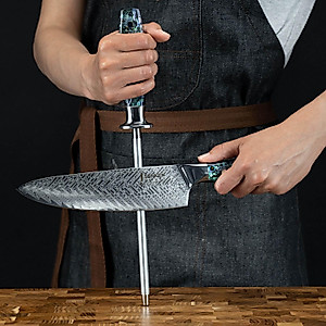 SENKEN 11-Piece Damascus Knife Block Set with Abalone Shell Handle - "Umi" Collection Japanese Chef Knife Set - 67-Layer Japanese VG10 Steel, Chef Knife, Paring Knife, 4 Matching Steak Knives & More