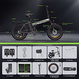 isinwheel D4 Electric Bike Adults with Peak 750W Motor, 20" x 4.0 Fat Tire Foldable Electric Bicycle, 48V 15AH Removable Battery and Dual Suspension System E-Bike for Beach Mountain, Shimano 7-Speed