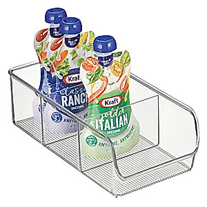 mDesign Plastic Food Storage Bin Organizer with 3 Compartments for Kitchen Cabinet, Pantry, Shelf, Drawer, Fridge, Freezer Organization - Holds Snack Bars - Ligne Collection - Clear