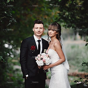 AUEAR, Rose Bridal Burgundy Red Wrist Corsage and Boutonniere Set Bridesmaid Hand Flower for Wedding