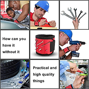 ISFEY Powerful Work Storage Wristband adsorption kit with 6 Round Magnets for Strong Absorption, Suitable for Home Decoration Workers-Red