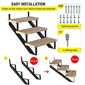 Doniks Steel Stair Step Riser -3 Step for Deck Height 27 Inches metal Stair Stringer Step Stringer support connector Frame hanger bracket