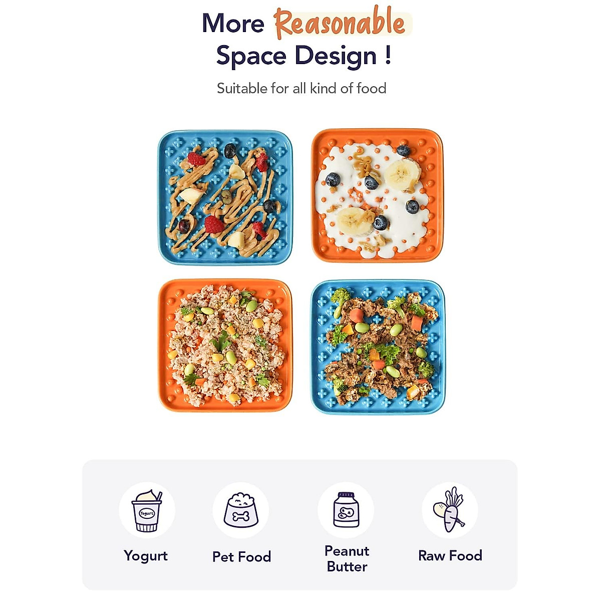 LE TAUCI PET Cat Slow Feeder, 5.5 Inch Lick Mat for Cats and Puppy,Anxiety Relief Licking Mat, Puzzle Feeder for Peanut Butter, Treats, Pet Enrichment Toys, Set of 2, Blue and Orange