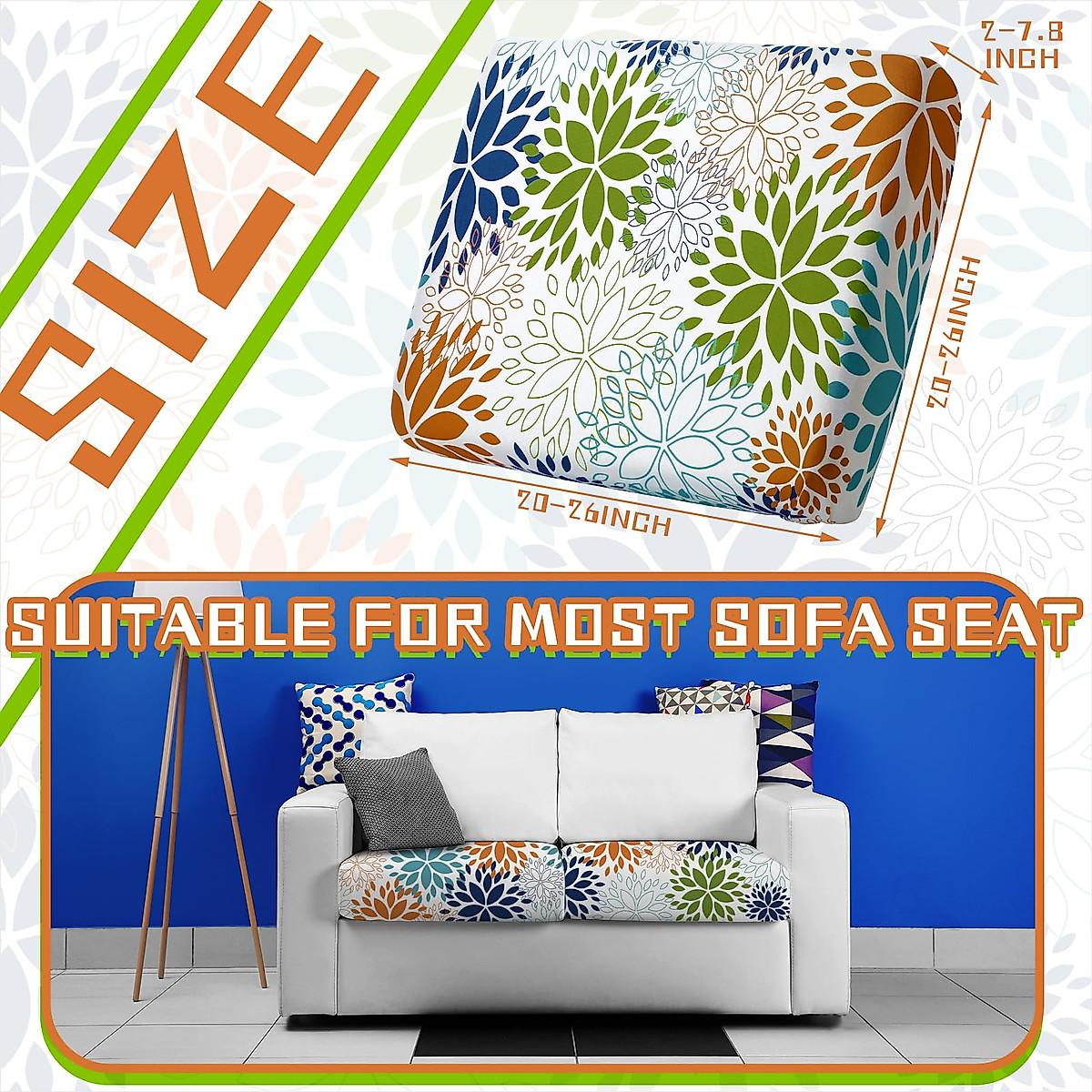 Hosuly 8 Pcs Spring Dahlia Sofa Cushion Cover for Patio Summer Floral Stretch Outdoor Sofa Seat Cushions Covers Tropical Flower Indoor Replacement Couch Slipcover Flexibility Chair Seat Cover