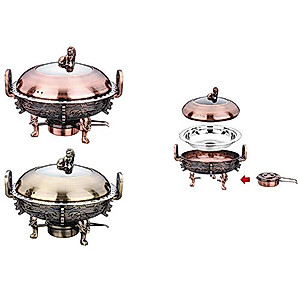 Adima 3L Stainless Steel Chafing Dish Round Chafer Buffet Warmers W/Food Pans, Aluminum Stand, Visible Pot Lid And Fuel Holders for Weddings Parties,Red copper
