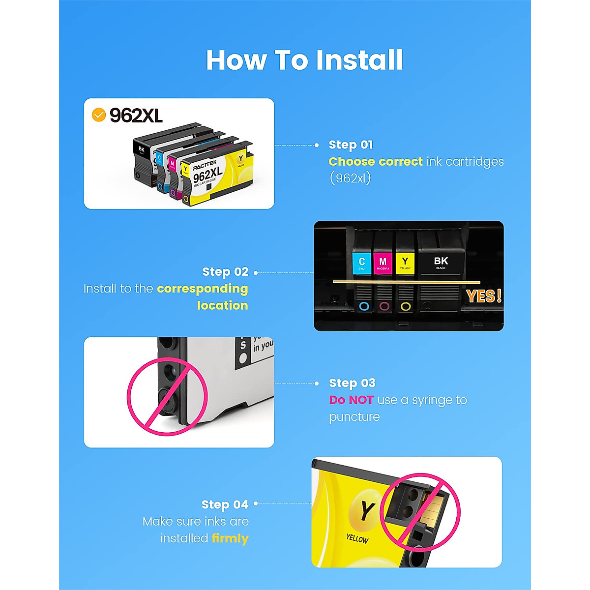 PACITEK 962XL Ink Cartridge Compatible with HP 962 Work for HP Officejet 9020 HP OfficeJet Pro 9010 9015 9012 9018 9020 9025 9027 9028 Printer, 4 Pack