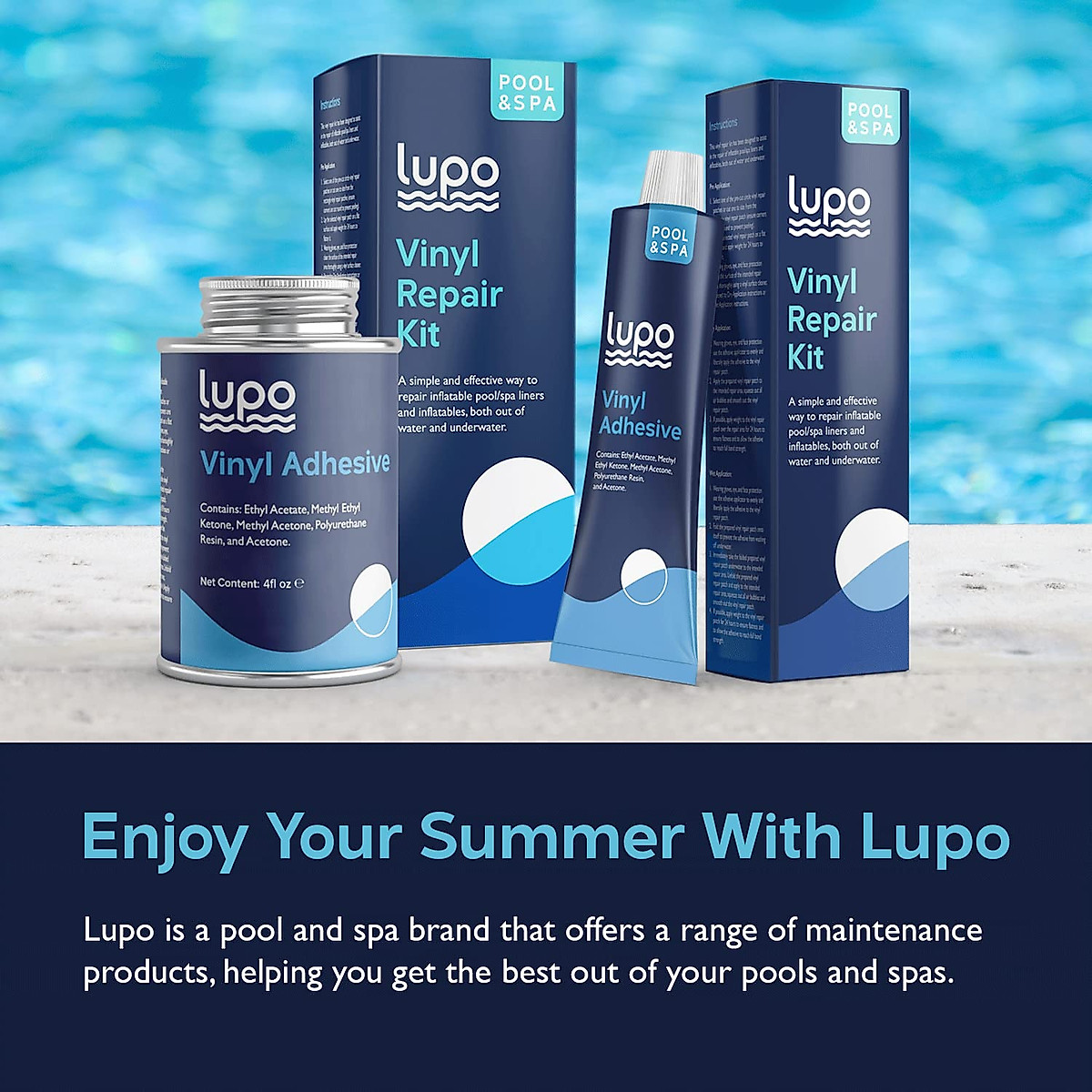 Lupo 4 fl. oz. 15 Piece Heavy Duty Vinyl Repair Kit for Above Ground Swimming Pool Liners, Hot Tubs, Inflatables, Air Beds (Repair Patches, Glue and Application Tool)