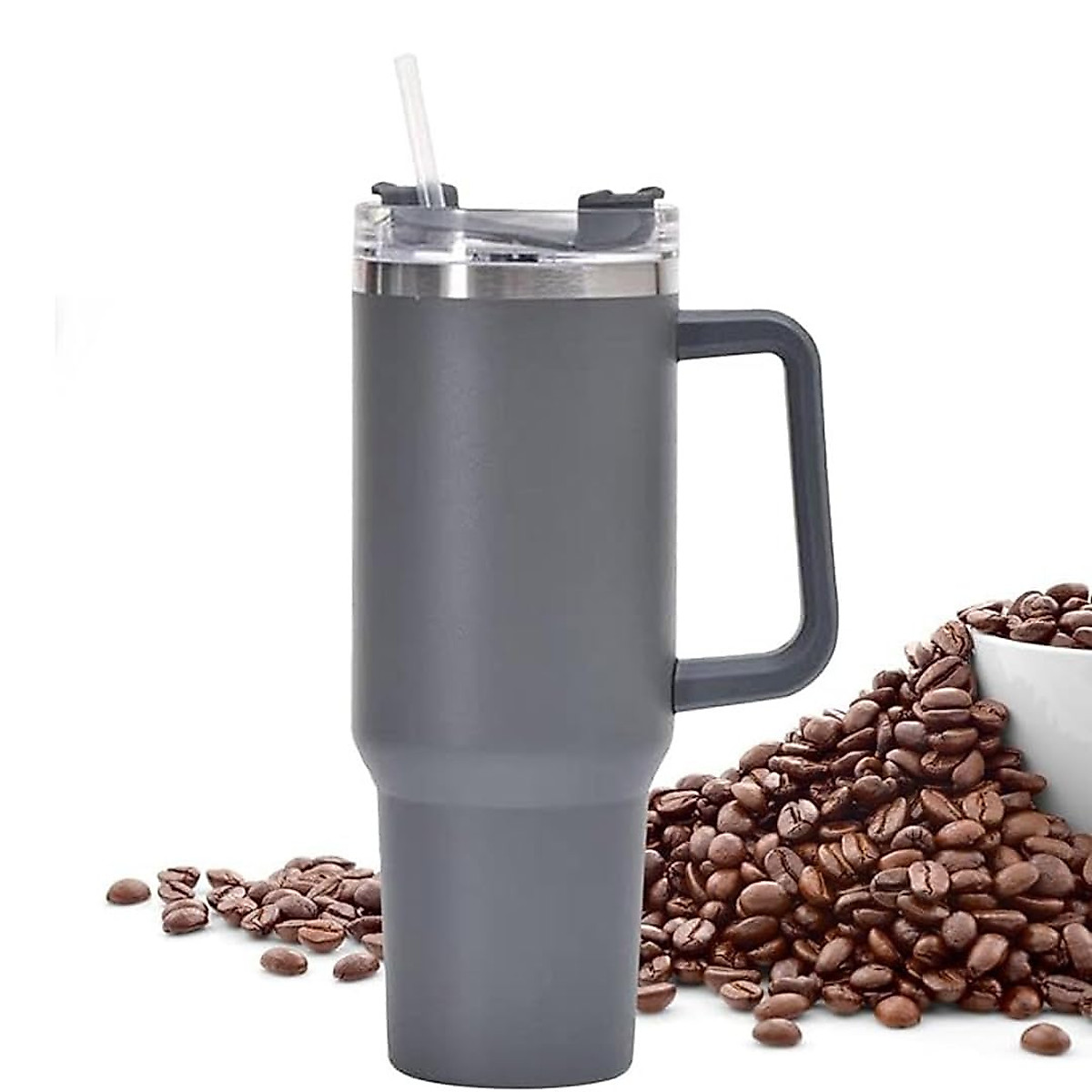 Insulated Stainless Steel Mug 40 oz - Travel Tumbler with Handle, Straw Lid, and Leak-Proof Design for Hot and Cold Drinks