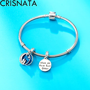 I Love You to the Moon and Back Pendant Charms, Fit Pandora Valentines Bracelet, 925 Sterling Silver Couple on Starry Night Sky CZ Necklace Beads, Gift for First Mothers Day