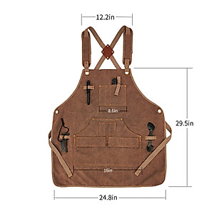 MDHAND Woodworking Apron, Heavy Duty Waxed Canvas Working Tool Apron with 9 Pockets, Adjustable Strap Aprons for Women, Men