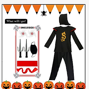 SATKULL Girls Ninja Costume Halloween Ninja Costumes Set for Kids Girl Ninjas Role Playing Dressing Suit(Kids-M-6/7T)