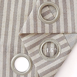 COLLACT Linen Curtains 84 Inch Length 2 Panels for Living Room Pinstripe Pattern Farmhouse Curtain Grey Drapes Rustic Grommet Light Filtering Ticking Striped Window Curtains for Bedroom Gray on Beige