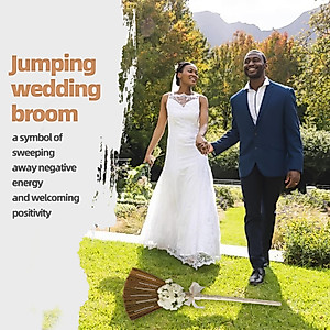 Wedding Broom for Jumping Ceremony, Jumping The Broom for Wedding, Decorative Broom DIY with Ribbons Artificial Pearl Roses