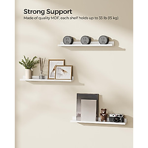 SONGMICS Floating Shelves, Set of 3 Wall Shelves, 23.6-Inch Wide, for Photo Frames and Trinkets, for Living Room, Home Office, Kitchen, Bathroom, White ULWS061W01