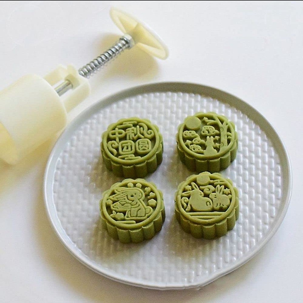 Mooncake Mold,Hand-Pressure Mooncake Molds for Mid-Autumn DIY Pastry Tool Reusable Rabbit Dance Shape Moon Cake Mould(A)