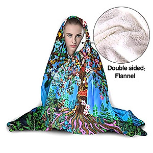 321DESIGN Blue Tree of Life Wearable Blanket Fleece Hooded Robe Cloak Throw Quilt Poncho Microfiber Sherpa Plush Warm Wrap Multiple-Size Adult(80"x60"in)