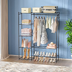 Neprock 20-Pack Black Shoe Slots Organizer Bundle with Clothing Rack with Shelves