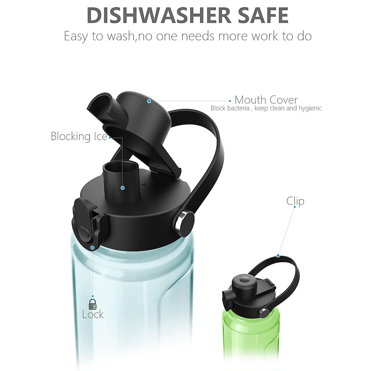 ALIENSX Spout Lid for Wide Mouth Water Bottles, Ideal Chug Cap for Hydro Flask Rambler 12/16/18/32/40/64 oz and Yeti Yonder 20/25/34/50 oz, Replacement Lids with Push Button and Flexible Handle