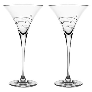 Barski - Handmade Glass - Sparkle - Martini Glass - Decorated with Real Swarovski Diamonds - Gift Boxed - 8.25 oz. - Made in Europe - Set of 2