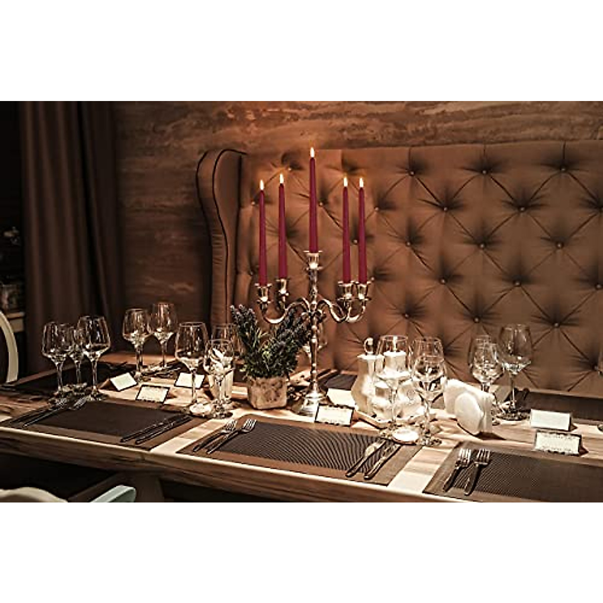 12 Pack Tall Taper Candles - 10 Inch Burgundy Dripless, Unscented Dinner Candle - Paraffin Wax with Cotton Wicks - 8 Hour Burn Time