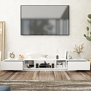 AIEGLE Modern TV Stand for 100+ Inch TVs, 94.5" W Entertainment Center with 2 Drawers & Shelves, Large Media Console Table TV Cabinet with Storage, White