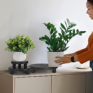 3 Packs Wooden Plant Stool, Wooden Plant Stand, Round Decorative Flower Shelf Plant Pot Riser Holder, Pot Flower Pedestal Riser Holder with Wood Legs for Indoor Outdoor Home Patio Decoration (Black)