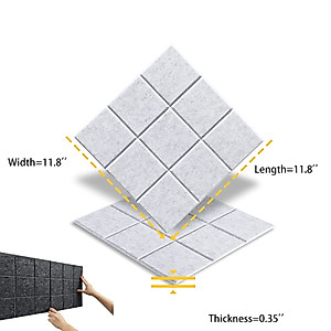 GoTiling Acoustic Panels Self-Adhesive Felt Decorative Soundproofing Panel Tiles, High Density Sound Absorbing Panels 9 Grids Pin Board, Acoustic Treatment for Home & Offices, 6 Pack, Light Grey