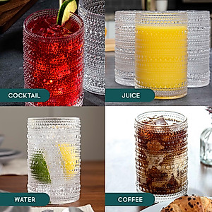 NASONI GLASSWARE 14 oz Hobnail Highball Glasses Set of 6 (Clear) - Embossed Beaded Glass Tumbler Vintage XL Drinkware Double Old Fashioned Cups for Beverages, Cocktails, Margaritas, Juice, Water