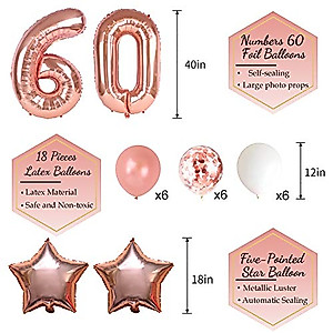 60th Birthday Decorations for Women, Happy Birthday Banner Cake Topper Rose Gold Curtain Happy 60th Birthday Sash 60 Balloon Number for 60th Anniversary Decorations Birthday Party Backdrop
