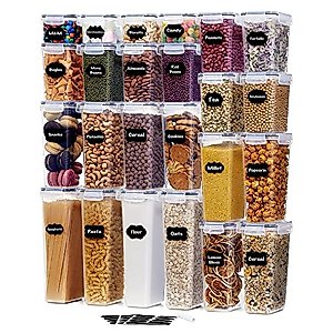 Lifewit 24pcs Airtight Food Storage Containers with Universal Lids, Plastic Cereal Containers Storage Set with Labels Marker in Kitchen Pantry, Sugar Flour Dry Food, BPA Free