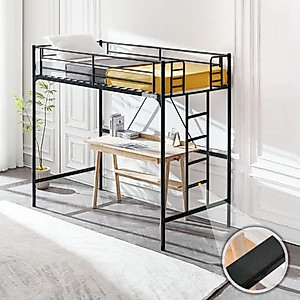 Bonnlo Metal Loft Bed with Stairs and Flat Rung, Junior Loft Bed Twin Size High Loft Bed for Kids/Teens/Adults, No Box Spring Required, Black
