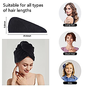 SINLAND Microfiber Hair Drying Cap Hair Towel Turban Twist for Long Hair Fast Drying Towels Head Turban Absorbent Soft Lightweight 3 Pack Black