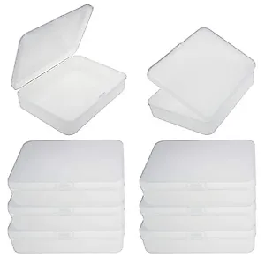 Goodma 8 Pieces Frosted Rectangular Plastic Boxes Empty Storage Organizer Containers with Hinged Lids for Small Items and Other Craft Projects (4.5 x 3.3 x 1.1 inch)