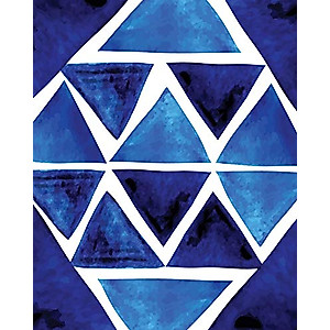 Abstract Blue No.7 Bold Geometric Shapes Wall Art Prints. Set of 4 8x10 UNFRAMED Modern Watercolor Decor. Shades of Navy, Royal, Indigo Blue & White.