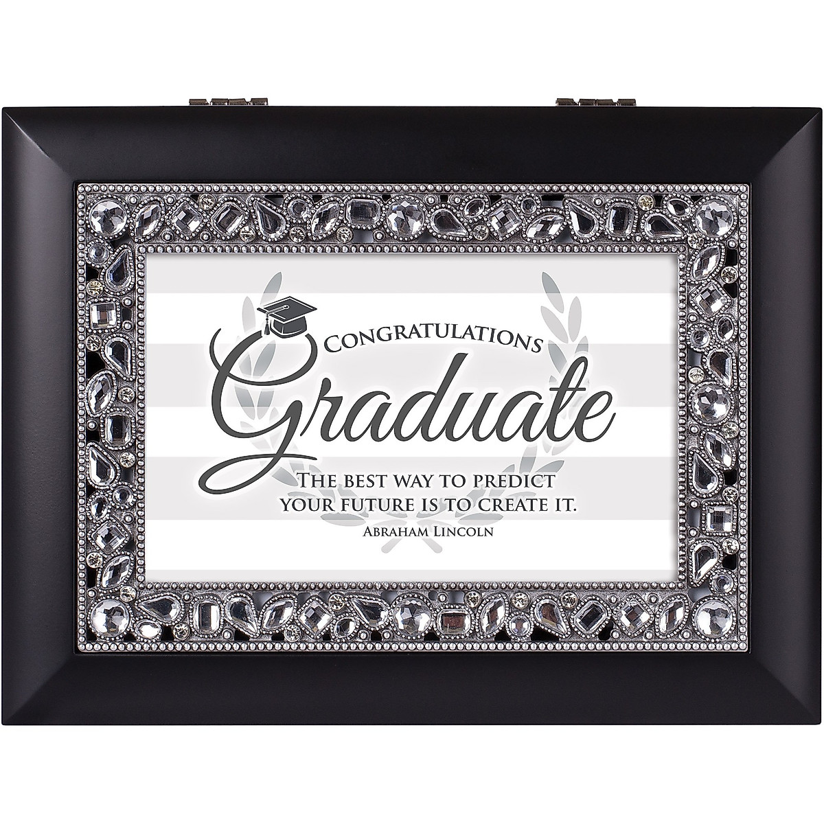 Cottage Garden Congratulations Graduate Matte Black Jewelry Music Box Plays Pomp and Circumstance